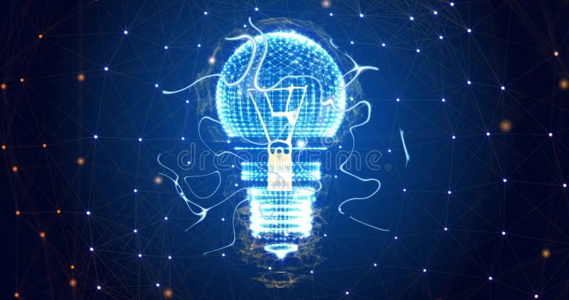 Image of Energy Waves Over Light Bulb and Networks on Blue Background ...