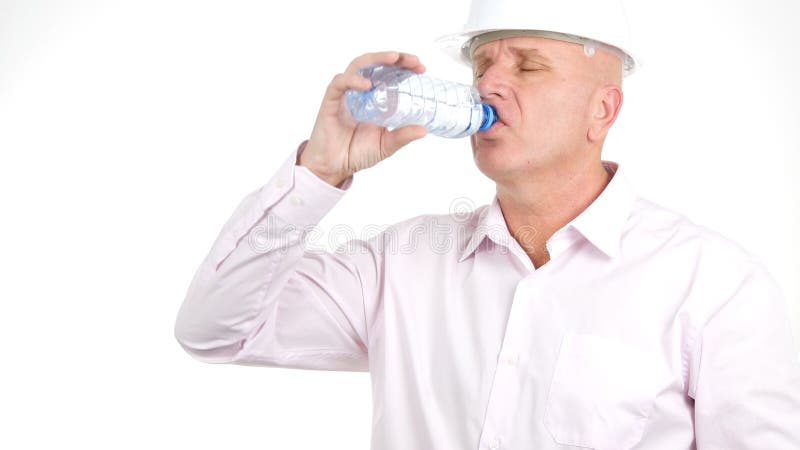 Image with an Engineer Drinking Cold Water from a Bottle Stock Image ...