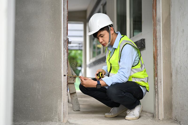 Image of Engineer Man Looking at Clipping Board and Checking Building ...