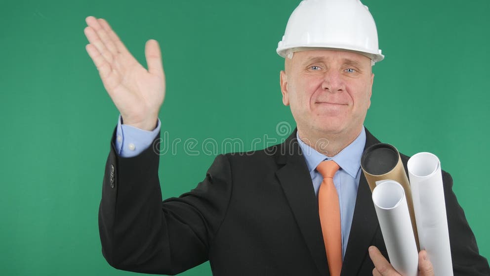Image with an Engineer Smiling Confident Saluting with Hand Gestures ...