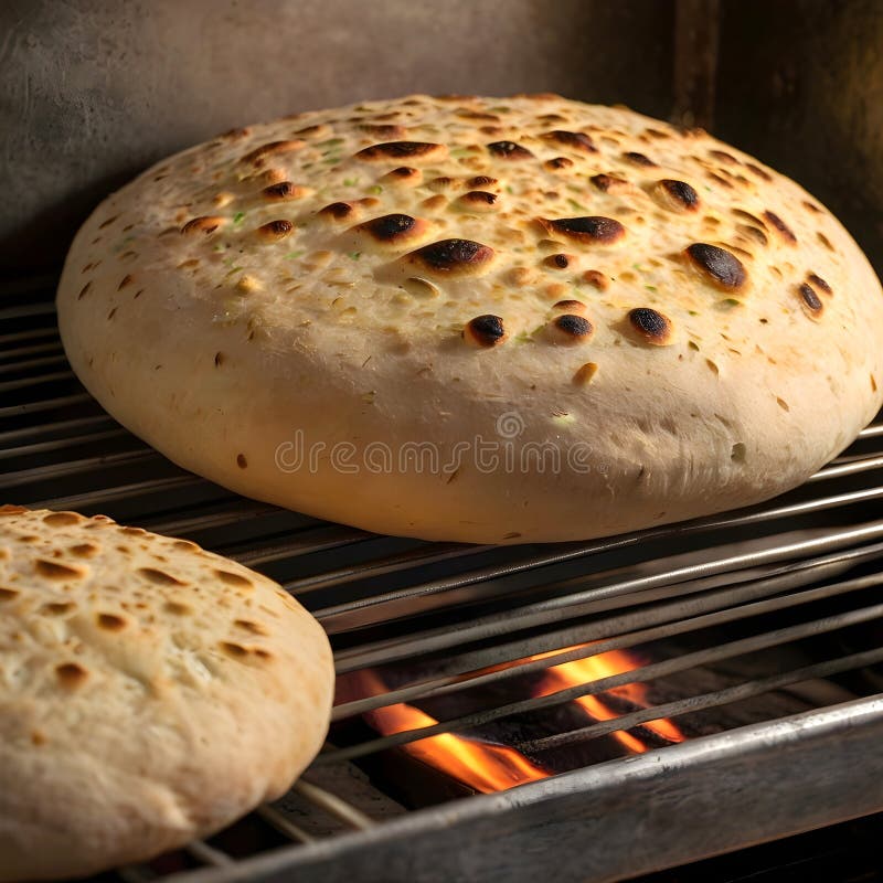 A Close-Up of Two Flatbread Baking on a Metal Grill, Highlighting the ...
