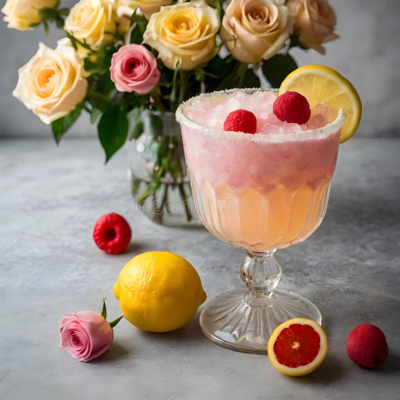 A Detailed Shot of Two Glasses of Pink Lemonade with Raspberry Stock ...