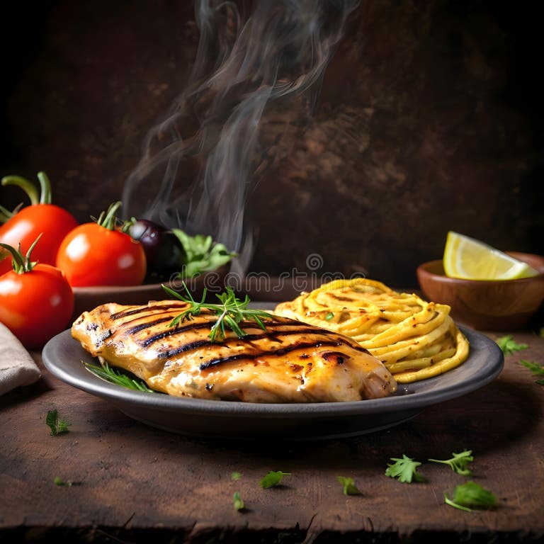 A Grilled Chicken Breast with Grill Marks, Served on a Gray Plate with ...