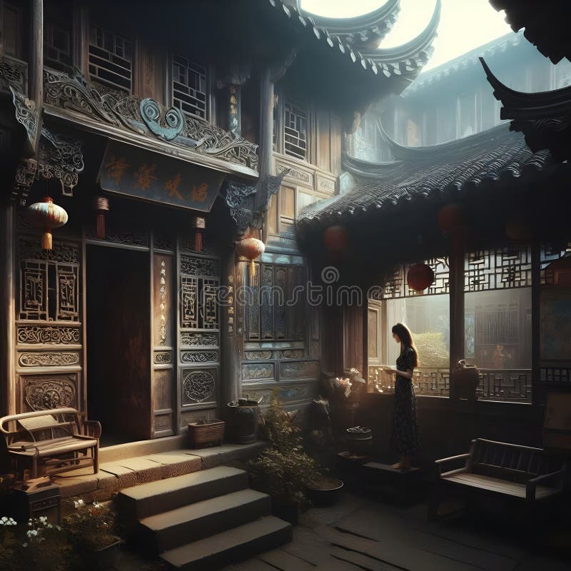 Image of Entering an Nostalgic Illusion of an Old Chinese House with a ...
