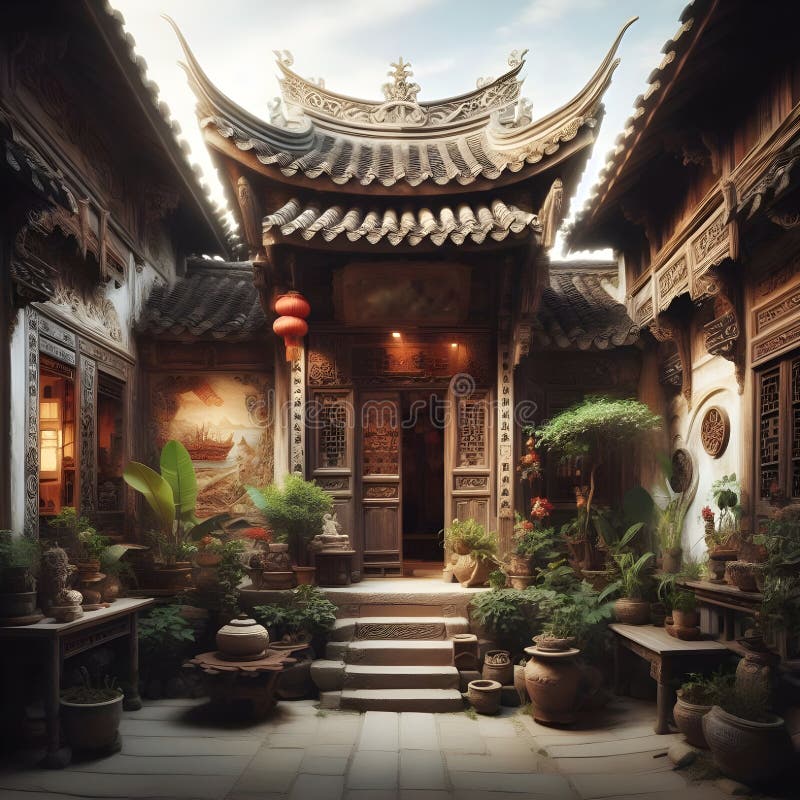Image of Entering an Nostalgic Illusion of an Old Chinese House with a ...