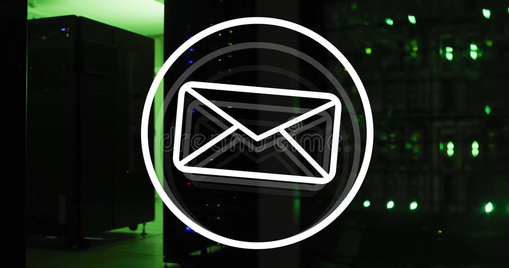 Image of Envelope and Circle Over Server Room Stock Image - Image of ...