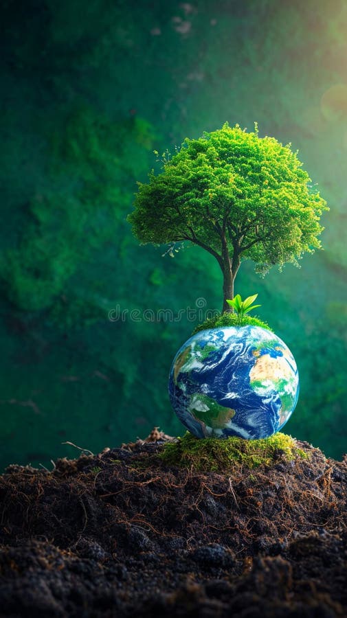 Image Environmental Harmony Tree and Globe Illustrate Renewable Energy ...