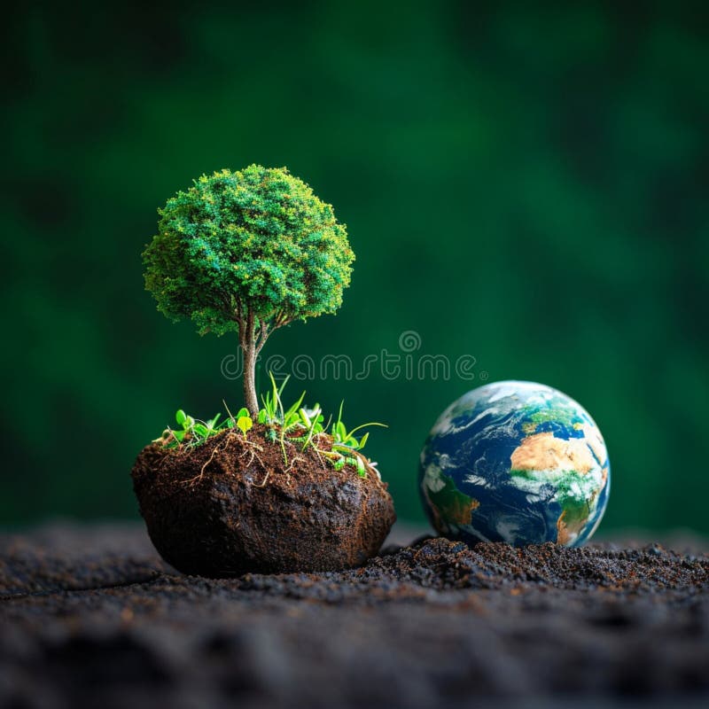 Image Environmental Harmony Tree and Globe Illustrate Renewable Energy ...