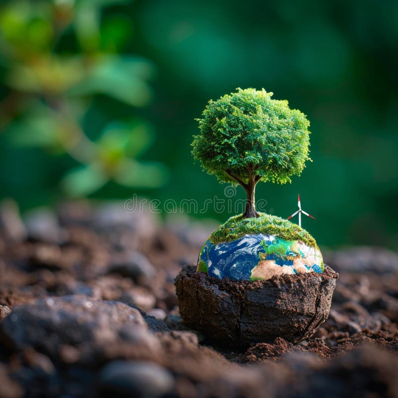 Image Environmental Harmony Tree and Globe Illustrate Renewable Energy ...