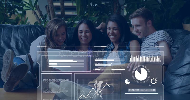 Image of Equations Over Happy Diverse Friends Using Laptop Relaxing on ...