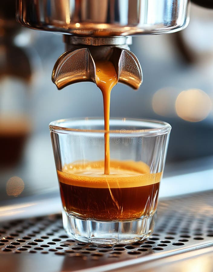 In the Image, Espresso Pours into a Cup and Creates a Perfect Crema ...