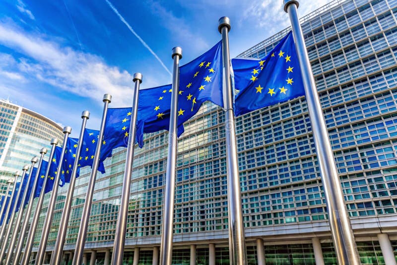 EU Flags in Front of European Commission Building in Brussels Stock ...