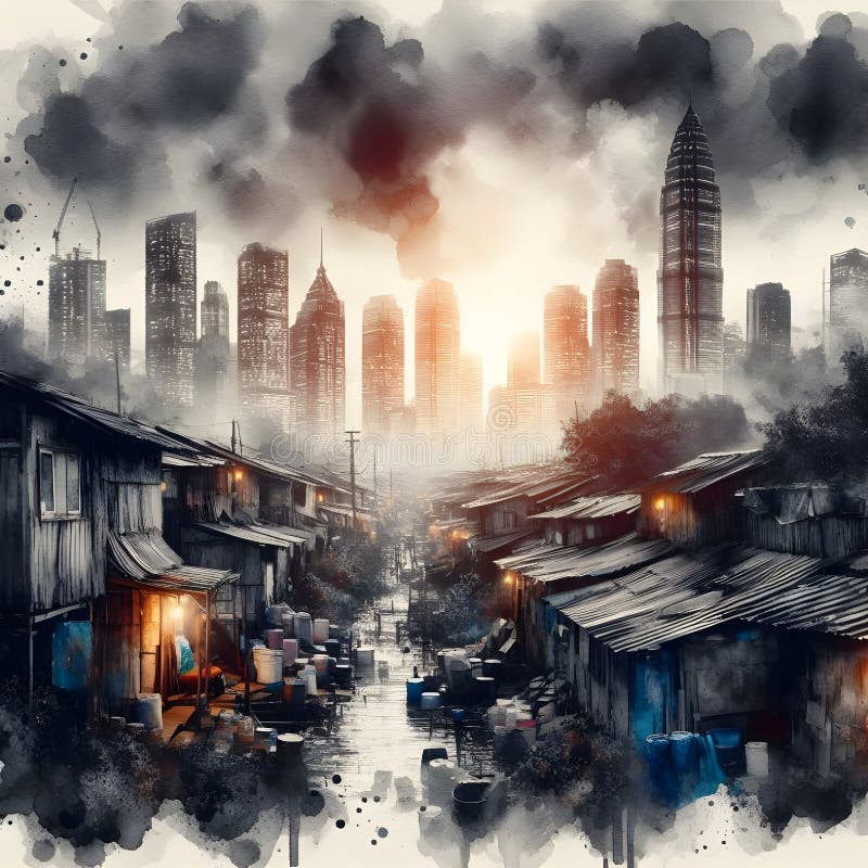 Image of the Evening Atmosphere in a Slum with Dilapidated Shacks with ...