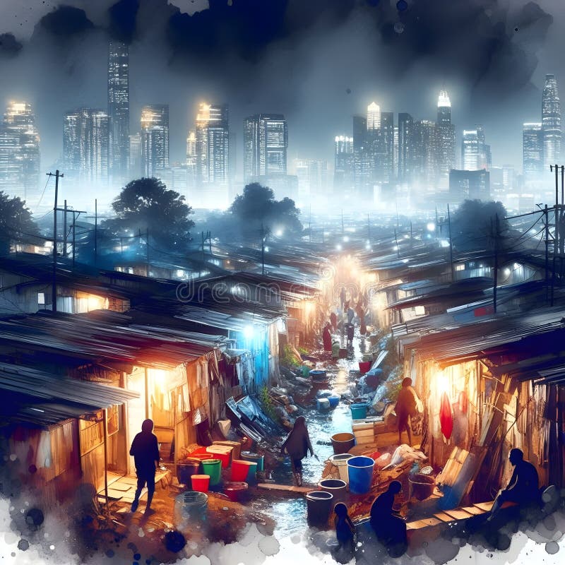 Image of the Evening Atmosphere in a Slum with Dilapidated Shacks with ...