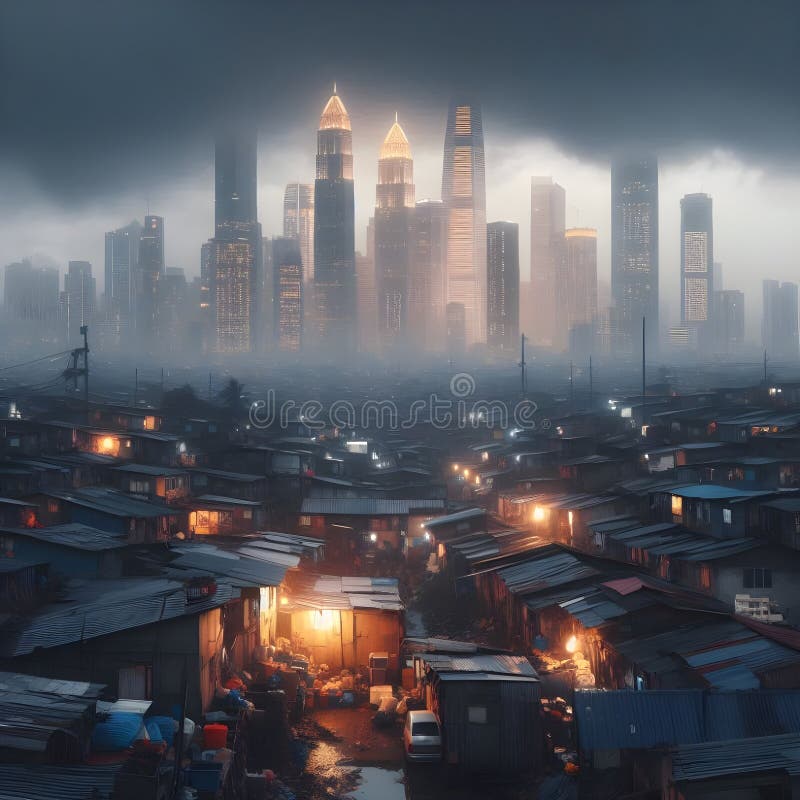 Image of the Evening Atmosphere in a Slum with Dilapidated Shacks with ...