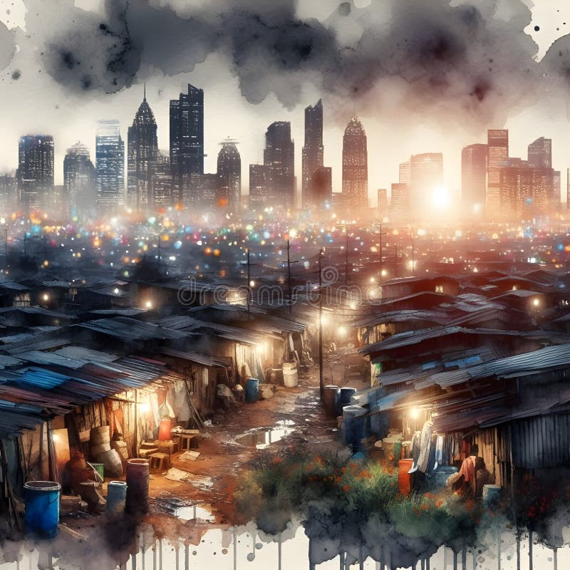 Image of the Evening Atmosphere in a Slum with Dilapidated Shacks with ...