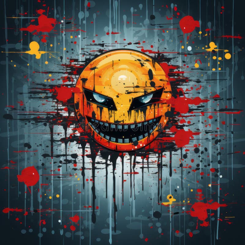 An Image of an Evil Smiley Face with Blood Splatters on it Stock ...