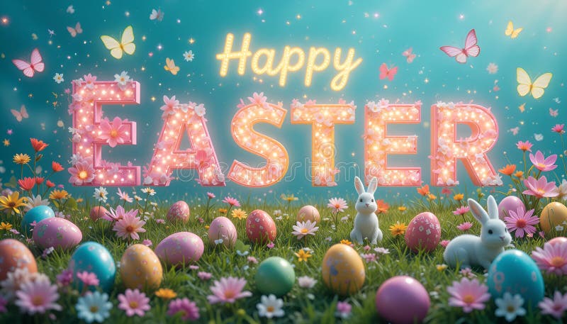 A Whimsical Easter Greeting Featuring Luminous Floral Letters Nestled ...
