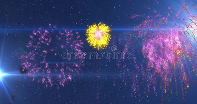 Image of Exploding Fireworks and Glowing Light Trails Moving Over Blue ...