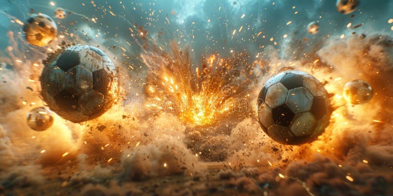 Image of Explosive and Dynamic Scene of Multiple Soccer Balls Seemingly ...