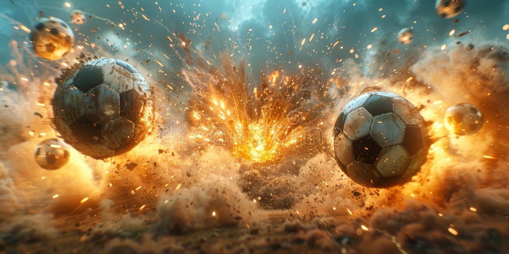 Image of Explosive and Dynamic Scene of Multiple Soccer Balls Seemingly ...