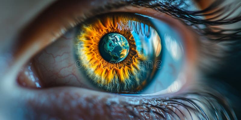 An Image of an Eye with Earth Reflected in the Pupil in a Vivid Style ...