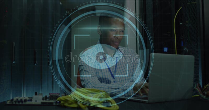 Image of Eye Icon Over African American Male Server Room Worker Stock ...