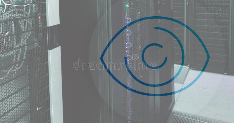 Image of Eye Retina Round Scanner Against Computer Server Room Stock ...