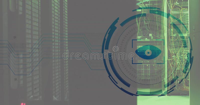 Image of Eye Retina Round Scanner Against Computer Server Room Stock ...