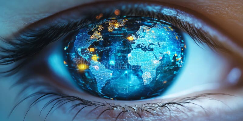 An Image of an Eye with a World Map in the Pupil in an Abstract Style. Stock Illustration ...