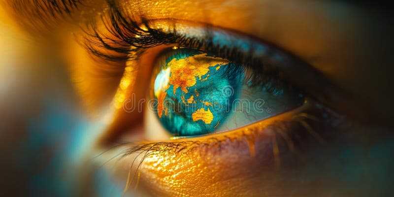 An Image of an Eye with a World Map in the Pupil. Stock Illustration ...