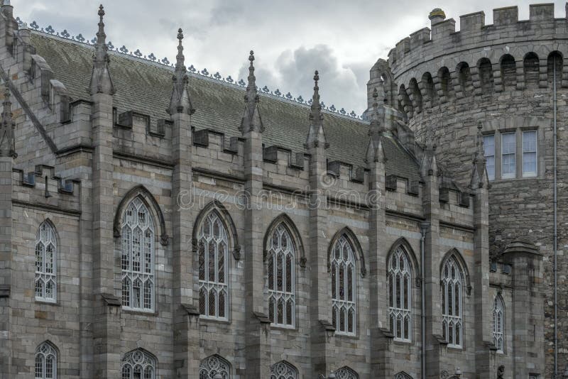 Image of a Facade with Windows of Dublin Castle with a Tower in the ...