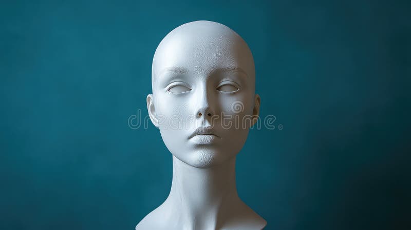 Image of a Faceless White Mannequin Head on Blue Background with Copy ...