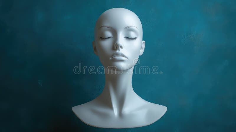 Image of a Faceless White Mannequin Head on Blue Background with Copy ...