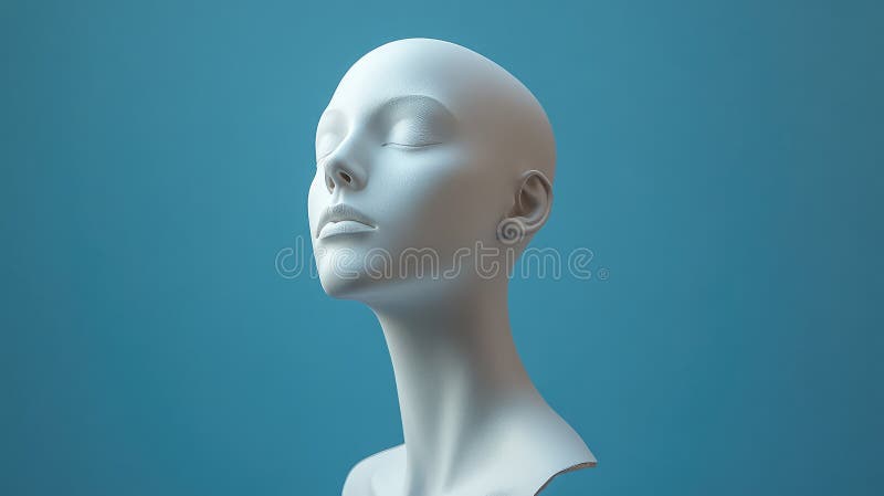 Image of a Faceless White Mannequin Head on Blue Background with Copy ...