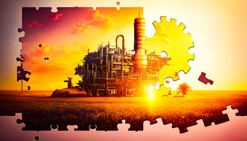 An Image of Factory in the Middle of Jigsaw Puzzle. Generative AI Stock ...