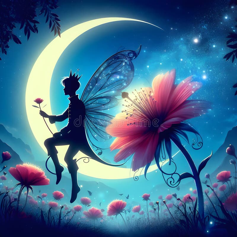 Image of Fairy Flower Sitting on a Crescent Moon, Magical Flower ...