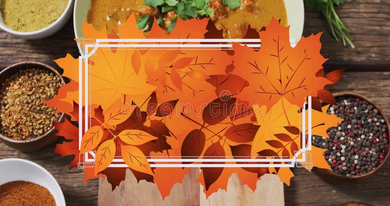 Image of Fall Leaves in White Frame Over Bowl of Food Stock Image ...