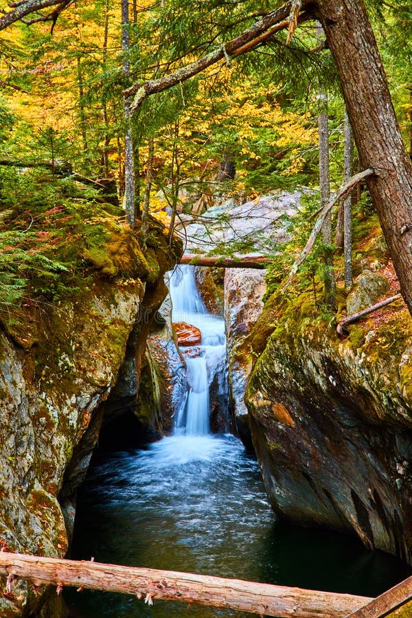 Fall Narrow Gorge in Vermont with Stunning Waterfall Raging through ...