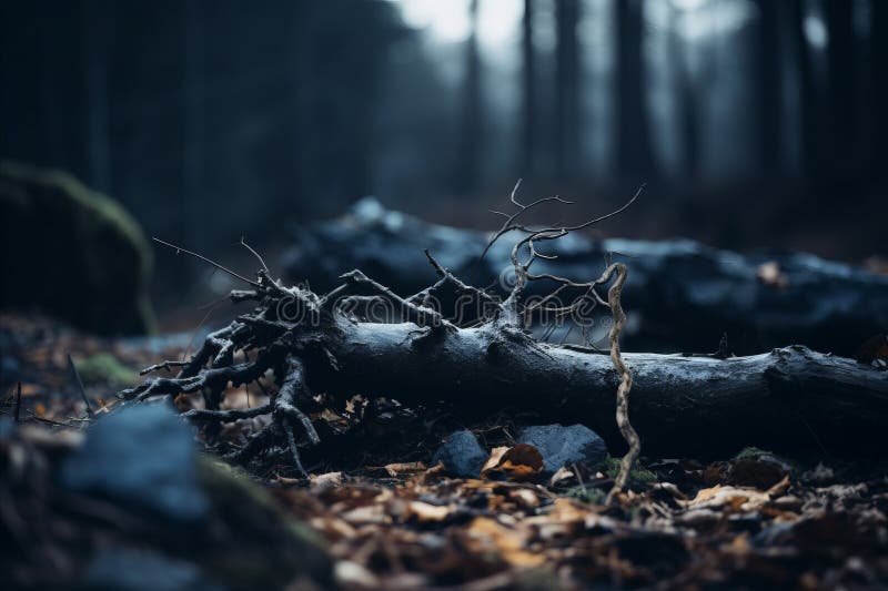 An Image of a Fallen Tree in a Dark Forest Stock Illustration ...