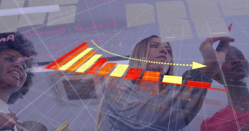 Image of Falling Graph, Low Angle View of Diverse Coworkers Discussing ...
