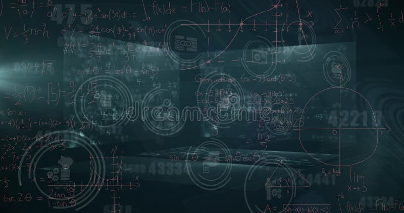 Image of Falling Icons Over Data Processing on Dark Background Stock ...