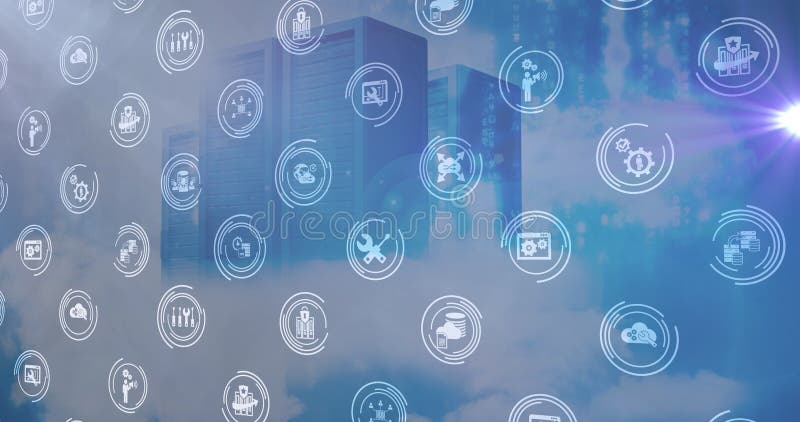 Image of Falling Icons Over Server Room Stock Illustration ...