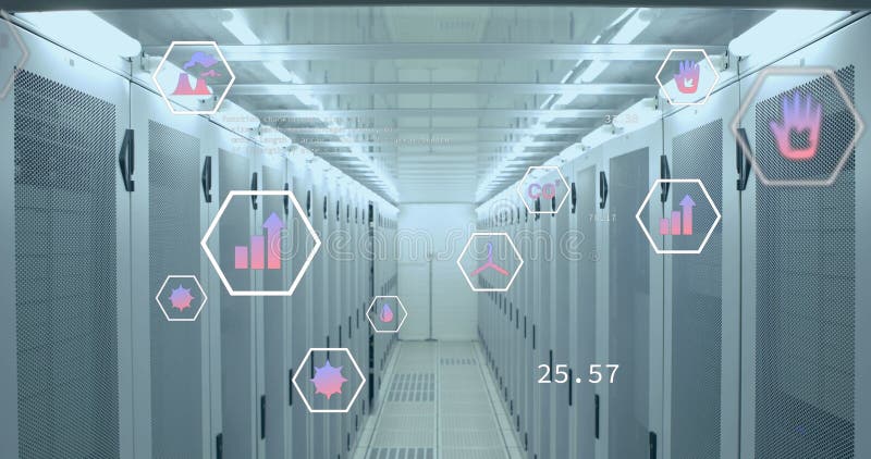 Image of Falling Icons Over Server Room Stock Photo - Image of ...