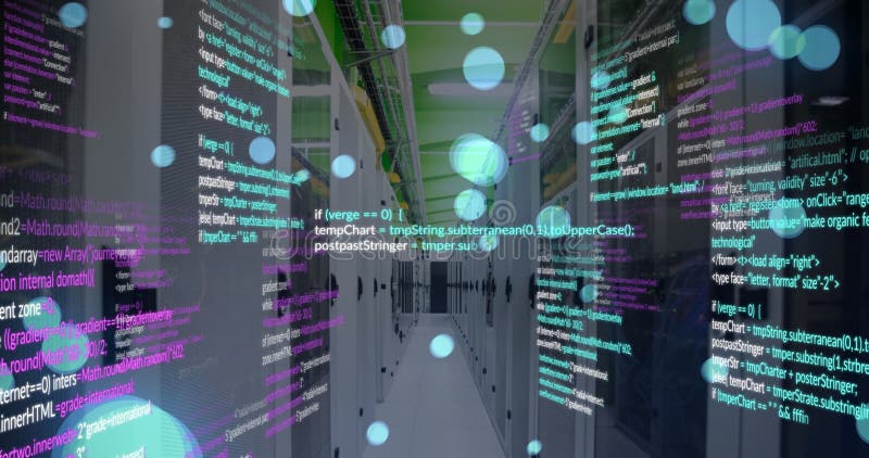 Image of Falling Lens Flares and Computer Language Over Server Room Stock Image - Image of ...