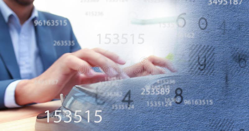 Image of Falling Numbers Over Caucasian Men Using Computer Stock Image ...