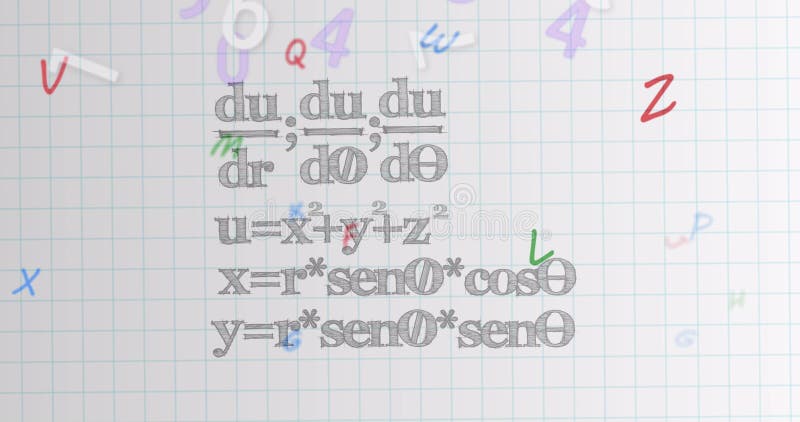Image of Falling Numbers Over Mathematical Equations in School Notebook ...