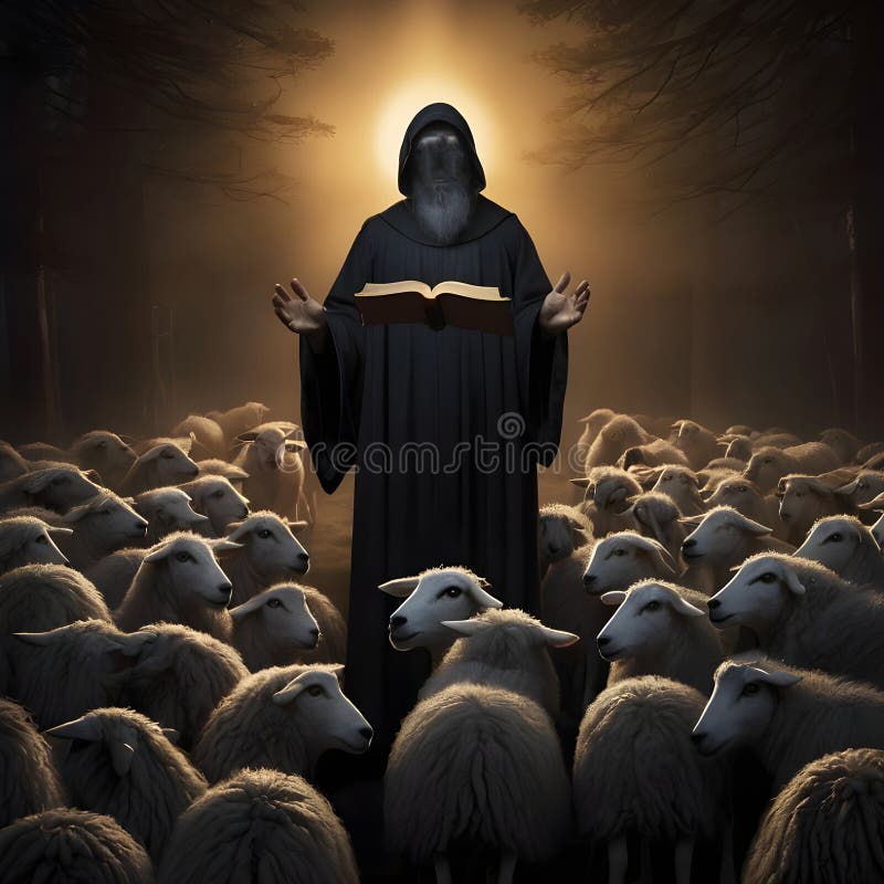 Image of False Wolf Disguises in Sheep S Skin, Leading a Flock of Sheep ...