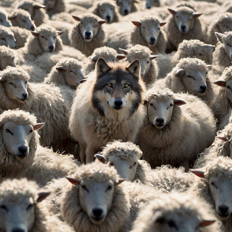 Image of False Wolf Disguises in Sheep S Skin, Leading a Flock of Sheep ...