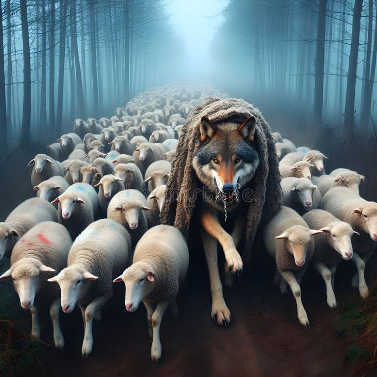 Image of False Wolf Disguises in Sheep S Skin, Leading a Flock of Sheep ...